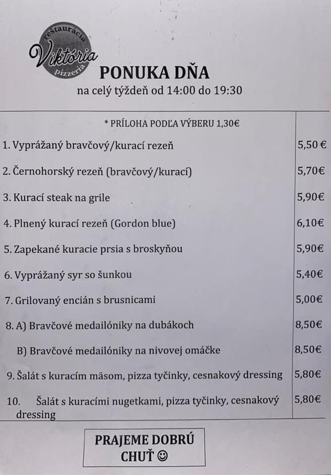 Menu at Reštaurácia Viktória restaurant, Bernolákovo