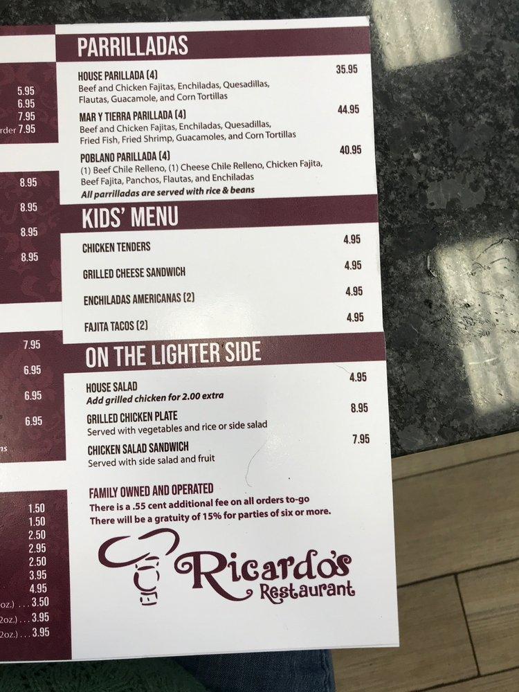 Menu at Ricardo's Restaurant- Jaime Zapata Ave., Brownsville, Jaime J ...