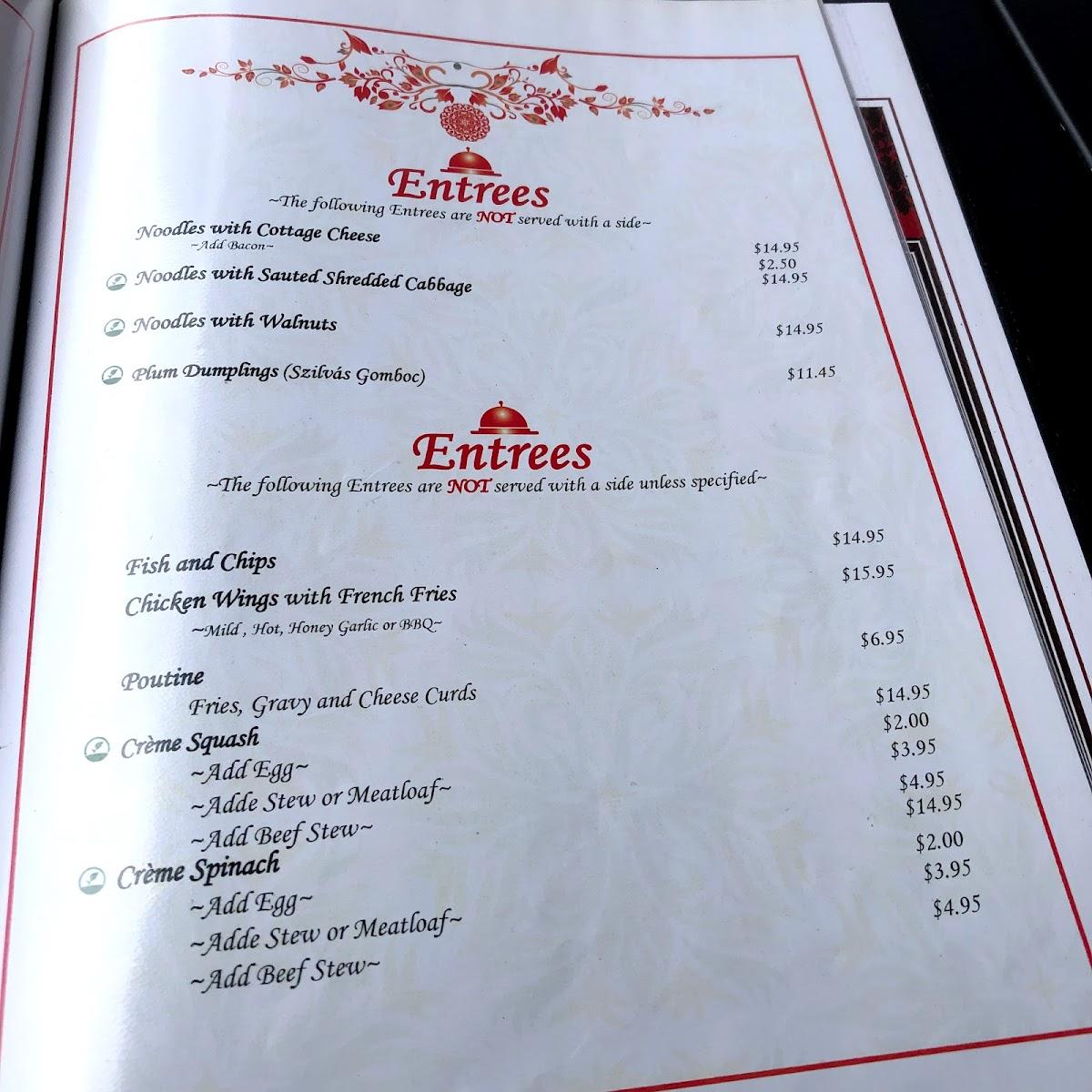 Menu at Budapest Restaurant, Toronto, Danforth Ave