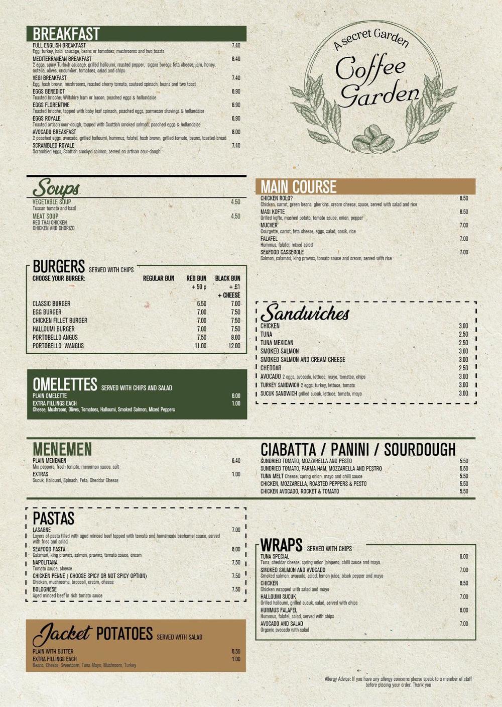 Menu at Coffee Garden cafe, London, 473 High Rd Leytonstone