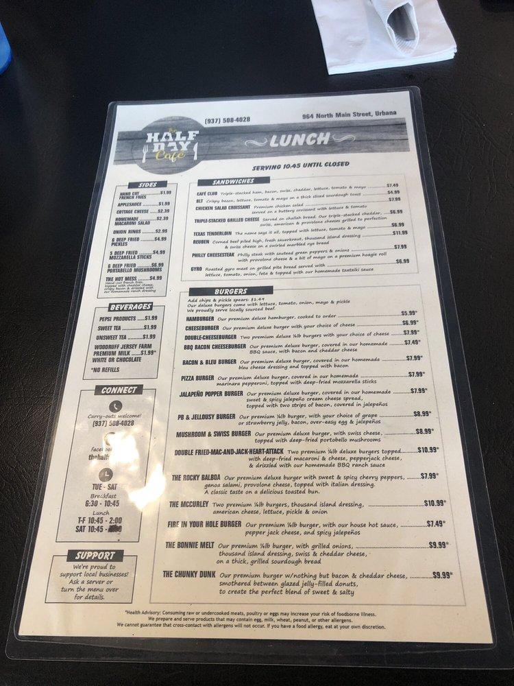 Menu at Half Day Cafe, Urbana