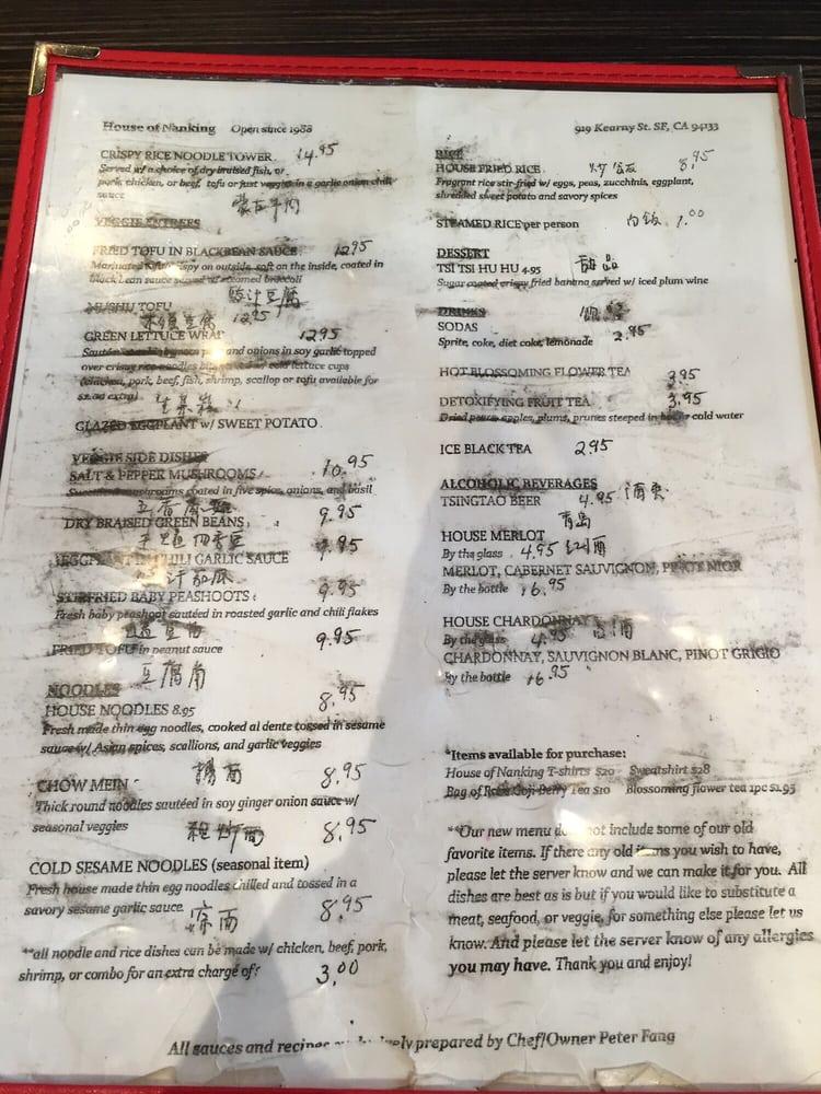 Menu at House of Nanking restaurant, San Francisco