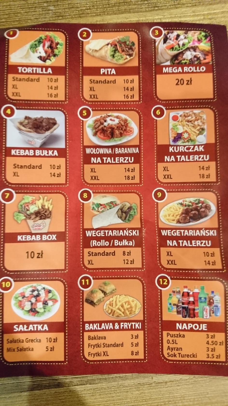 Menu at Kebab Center restaurant, Slupsk, Generała Józefa Bema 12