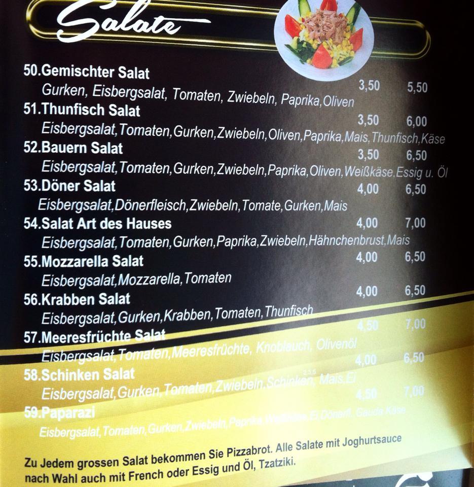 Menu at Pizzeria Paparazzi, Recklinghausen