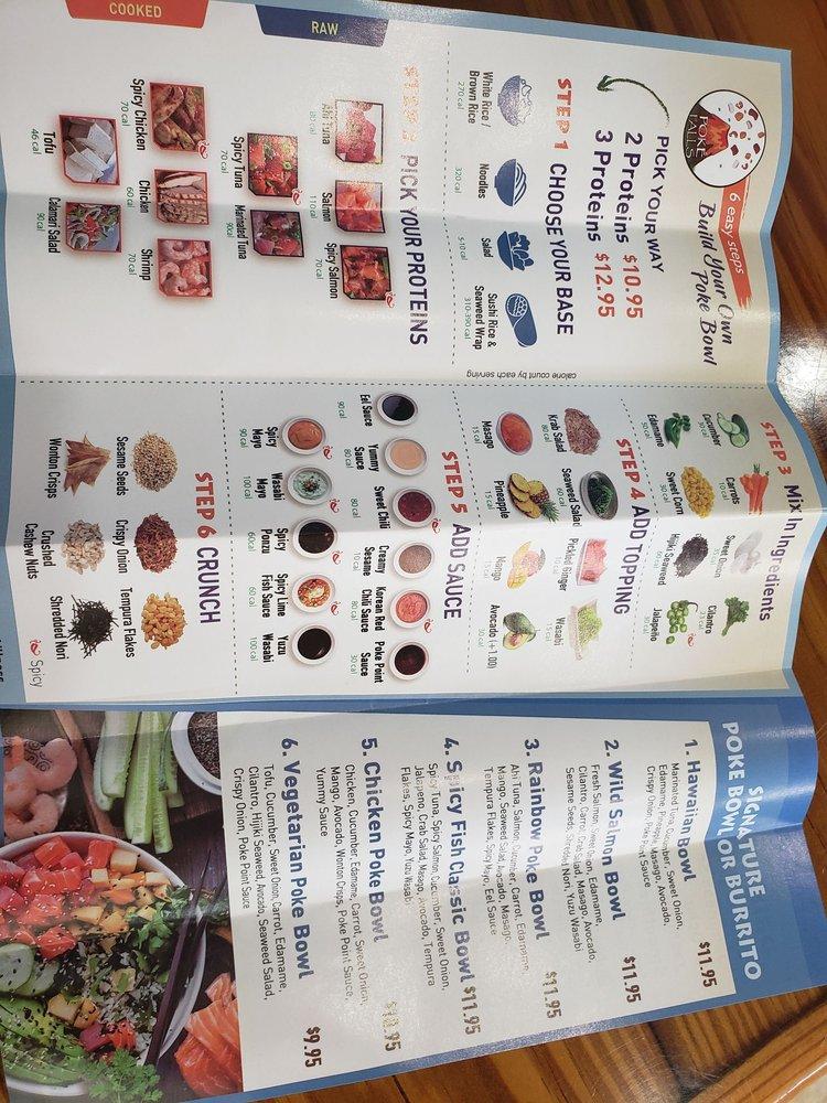 Menu at Poké Falls restaurant, Brandon