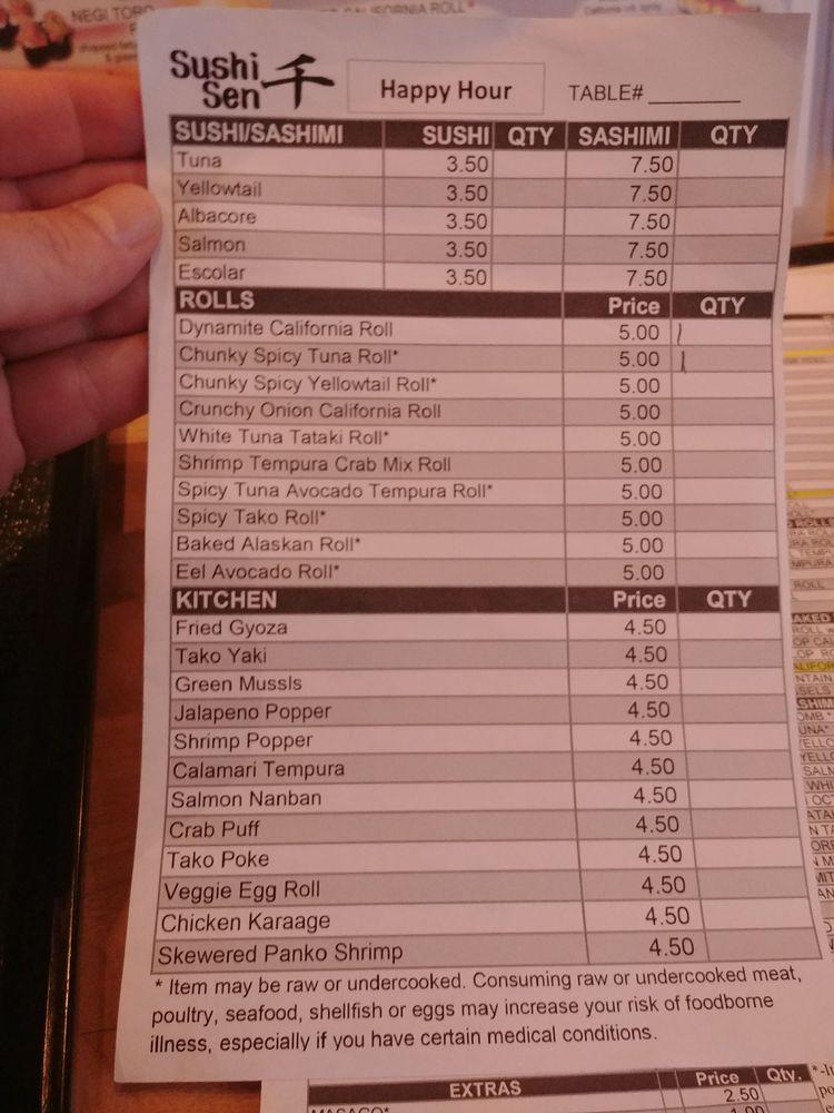 Menu at Sushi Sen Scottsdale restaurant, Scottsdale
