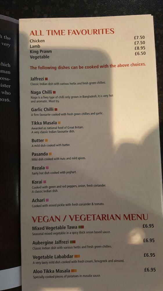 Menu at Ely Spice restaurant, Ely