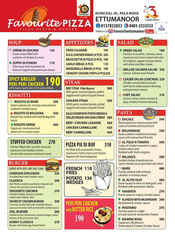 Menu at Favourite Pizza, Ettumanoor