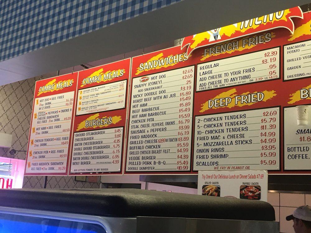 Menu at Nicky Doodles restaurant, Rome, 1159 Erie Blvd W