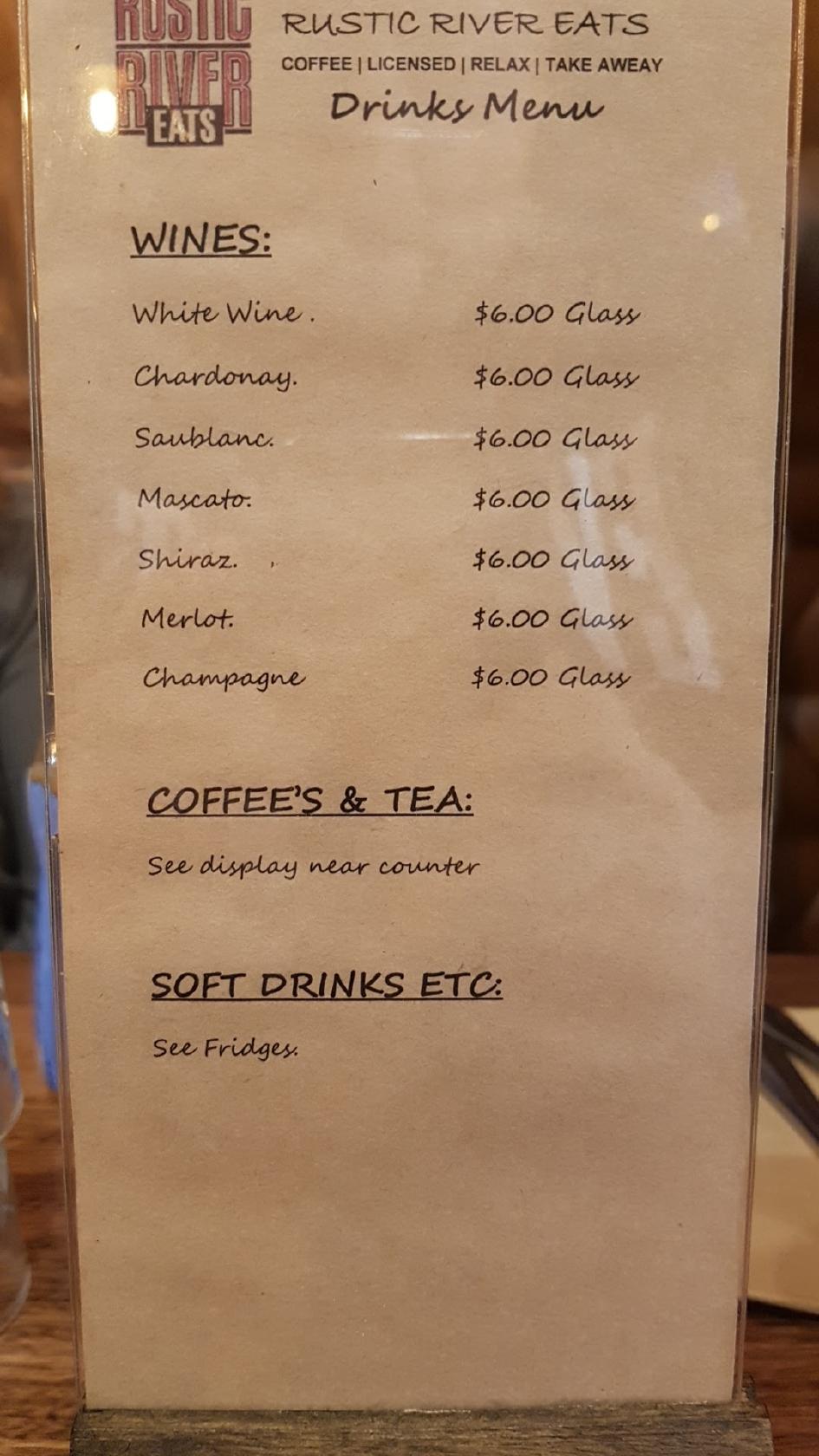 Menu at Rustic River Eats restaurant, Bairnsdale