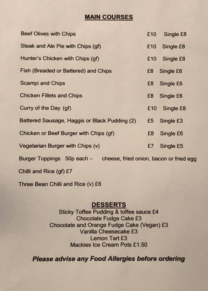 Menu at Aberdeen Arms pub & bar, Tarves