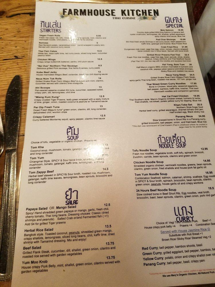 Menu at Farmhouse Kitchen Thai Cuisine restaurant, San Francisco