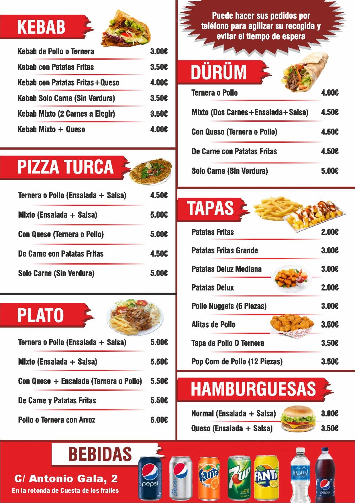 Menu at La Rambla kebab restaurant, La Rambla
