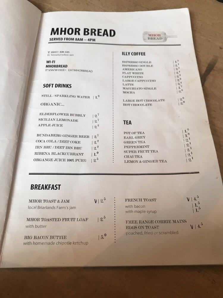 Menu at Mhor Bread & Store cafe, Callander
