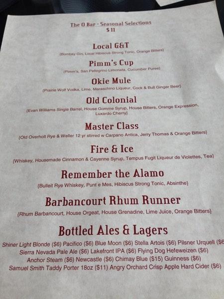 Menu at O Bar, Oklahoma City, 1200 N Walker Ave 7th Floor