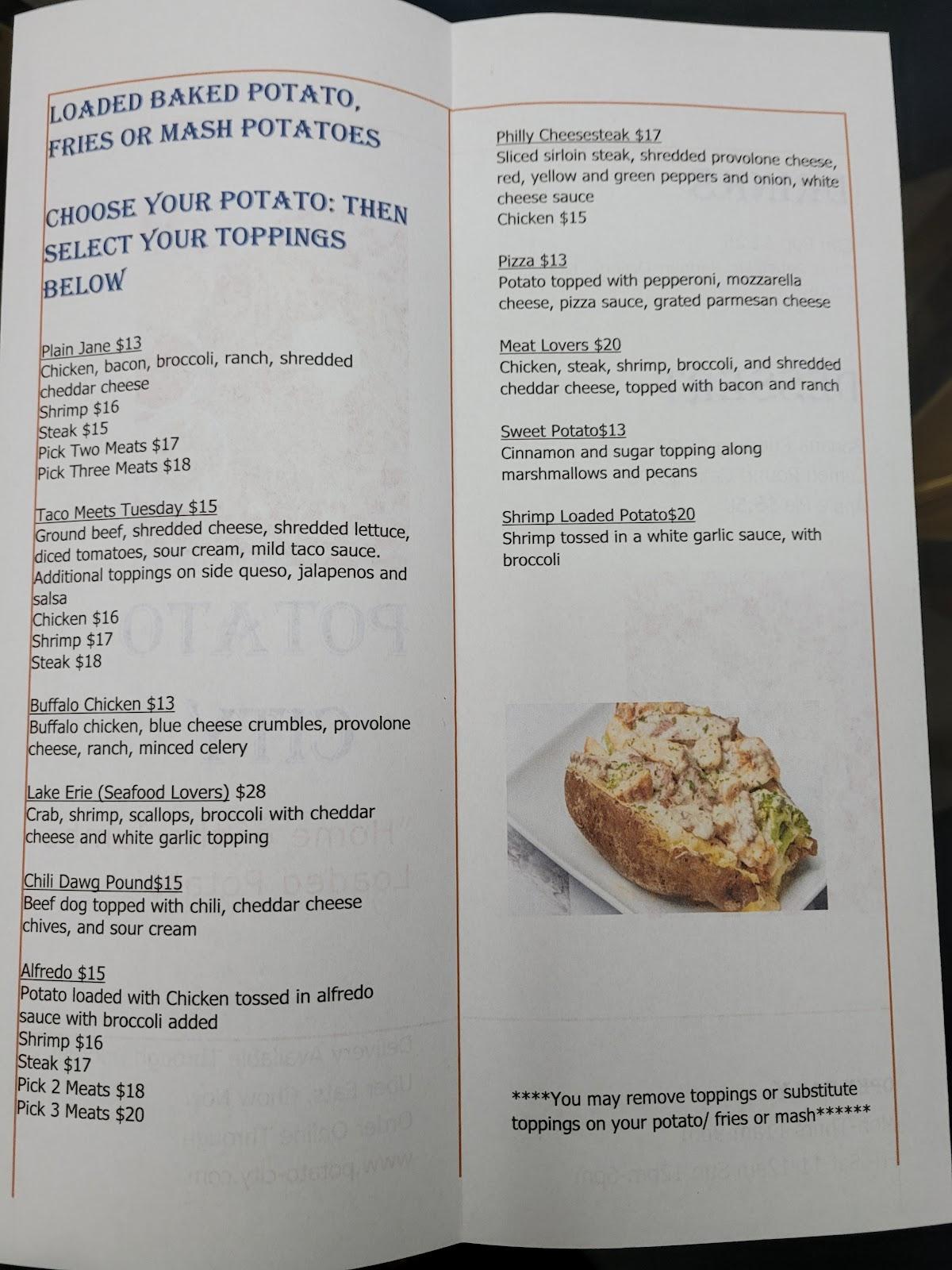 Menu at Potato City restaurant, Gahanna
