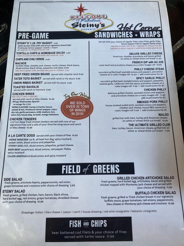 Menu at Steiny's Family Sports Bar & Grill, Ogden