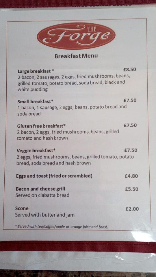 Menu at The Forge fast food, Belleek