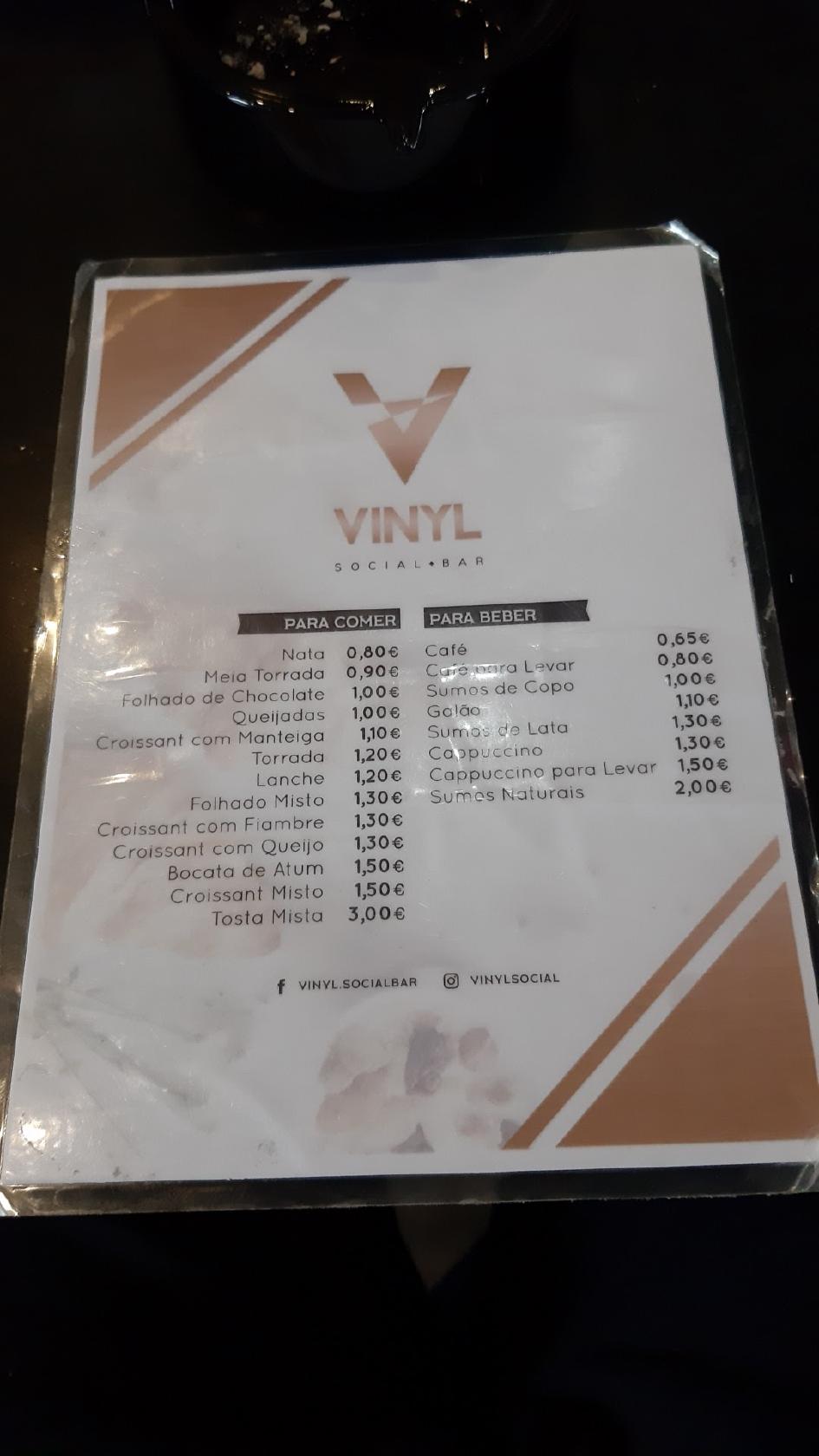 Menu at Vinyl Bar, Viseu