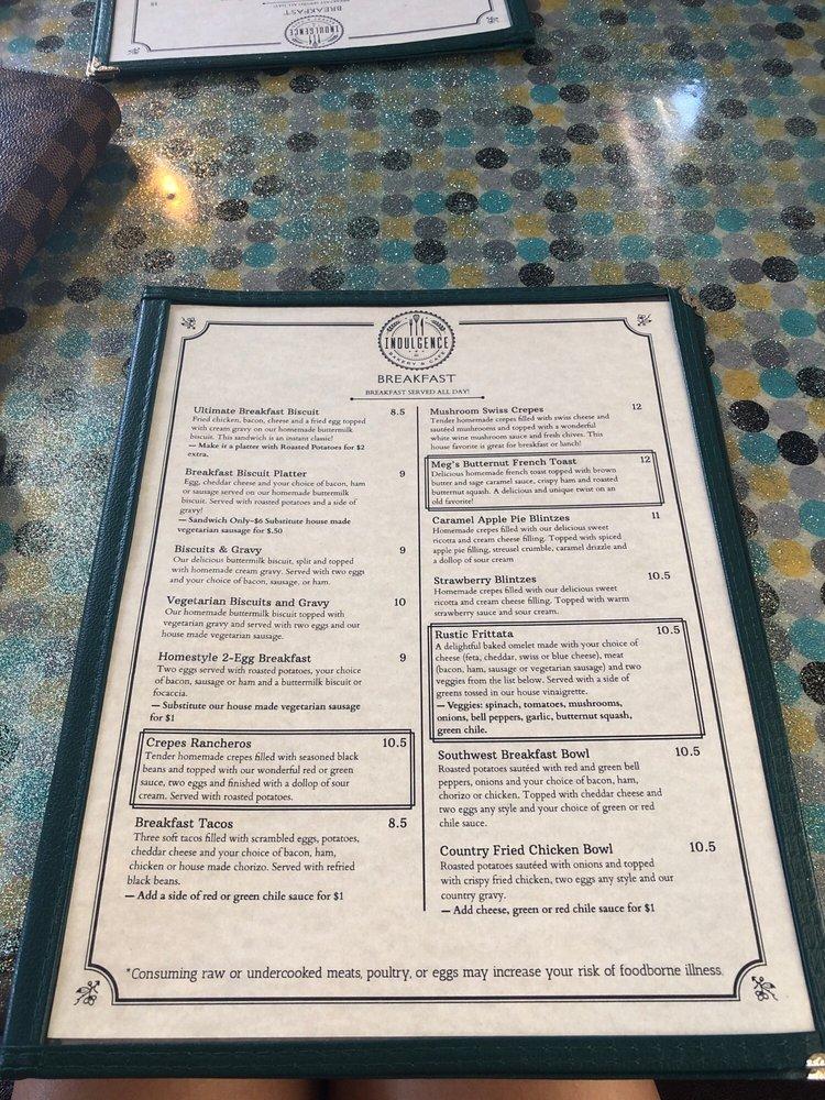 Menu at Indulgence Bakery & Cafe, Las Cruces