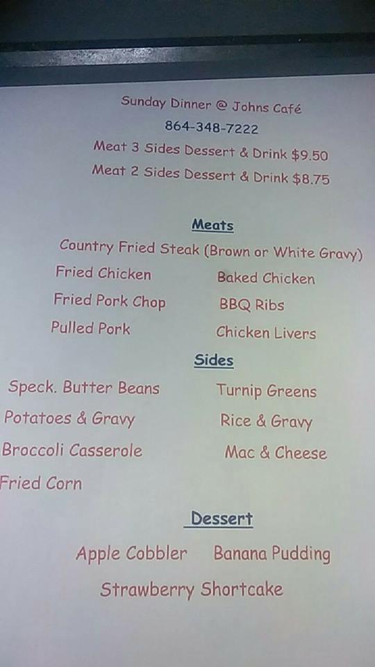 Menu at Johns Country Cooking Cafe, Antreville
