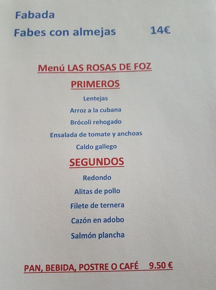 Menu at Las Rosas de Foz restaurant, Madrid