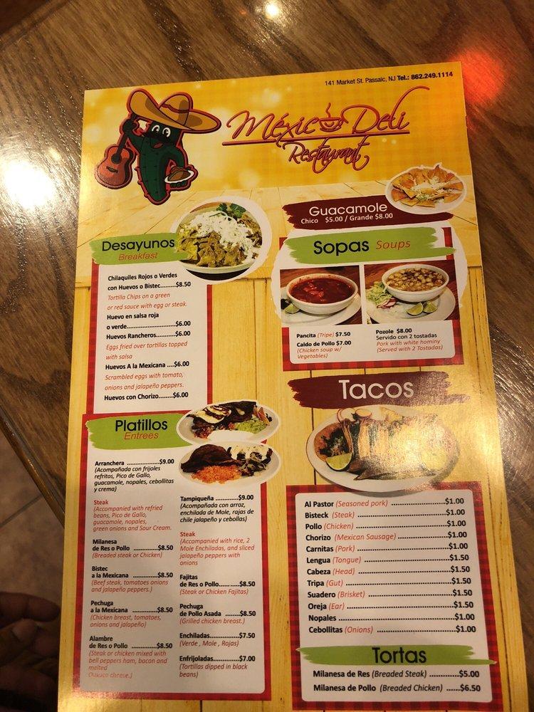 Menu at Mexico Restaurant, Passaic