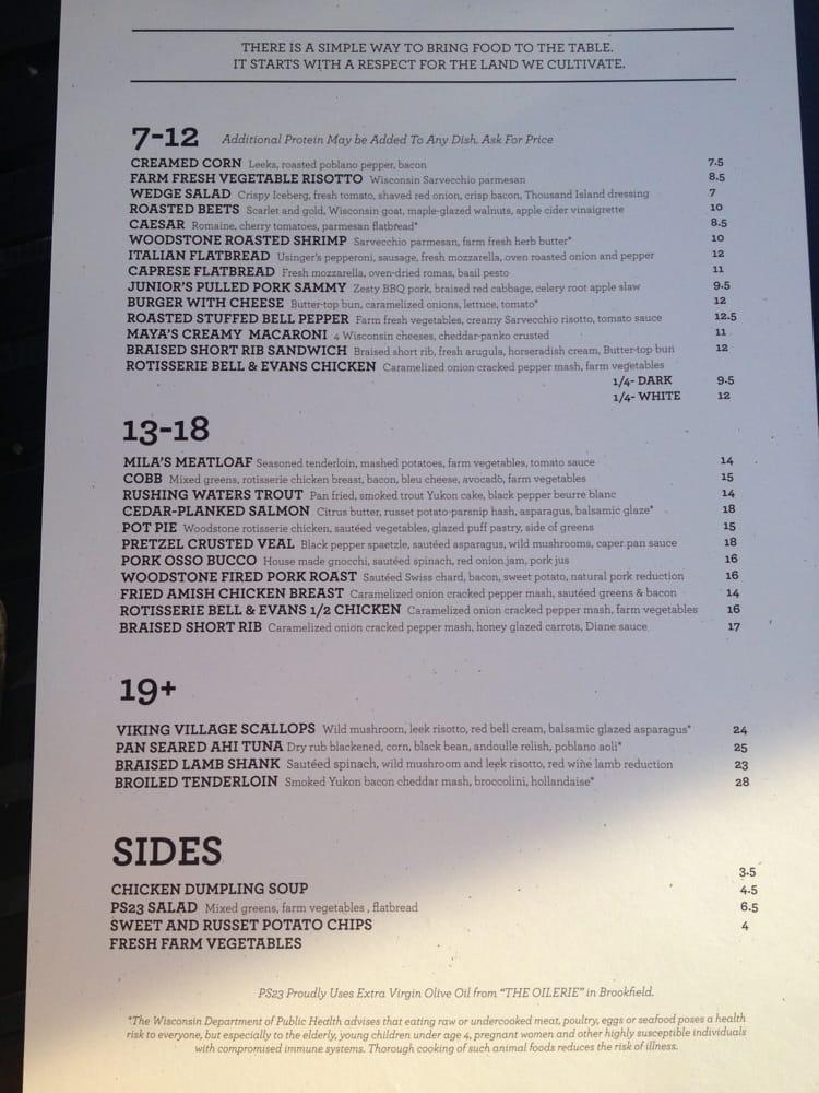 Menu at ParkSide 23 restaurant, Brookfield