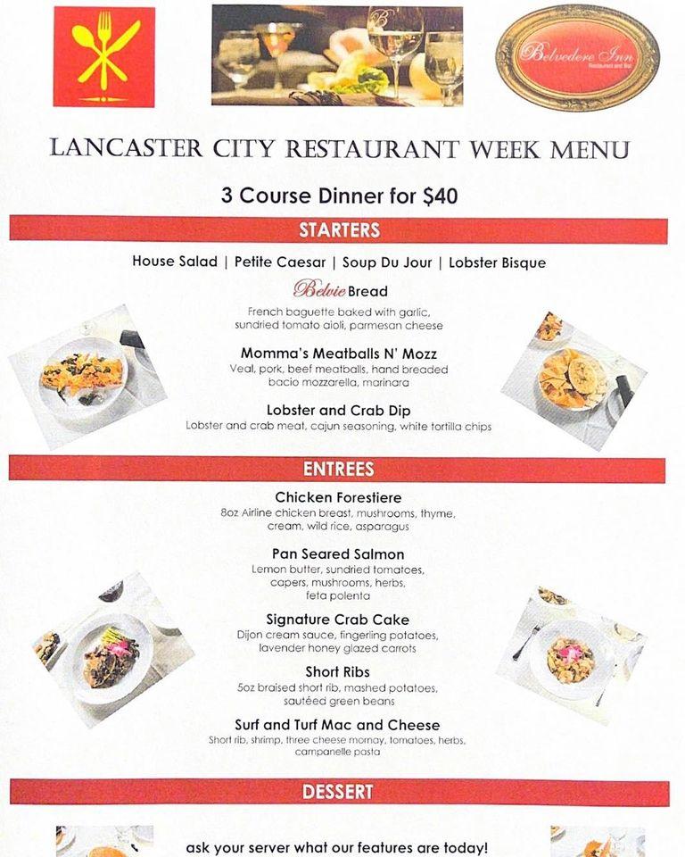 Menu at The Belvedere Inn restaurant, Lancaster