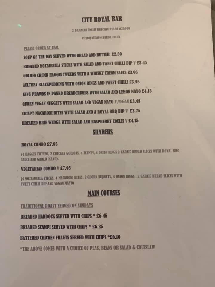 Menu at The City Royal Bar, Brechin