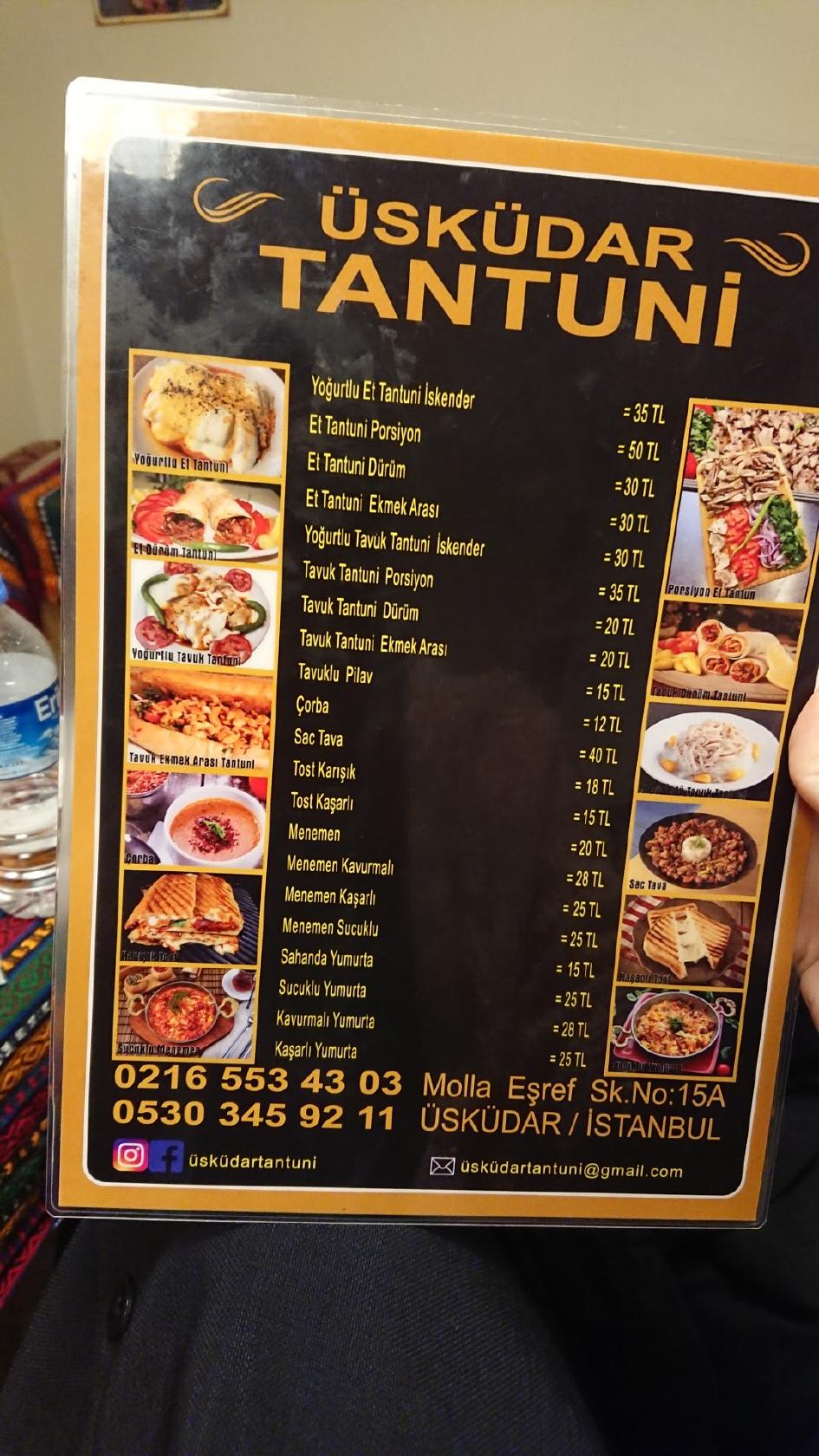 Menu at Üsküdar Tantuni, Istanbul