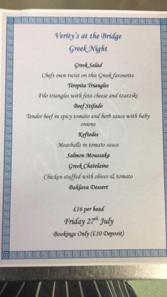 Menu at Verity's @ The Bridge cafe, Brighouse
