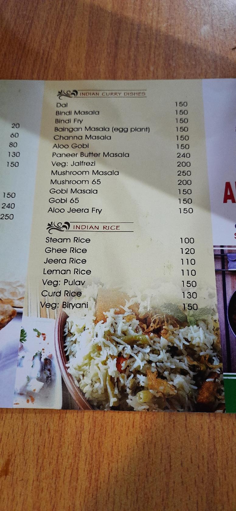 Menu at Arya Bhavan's veg, Poovar