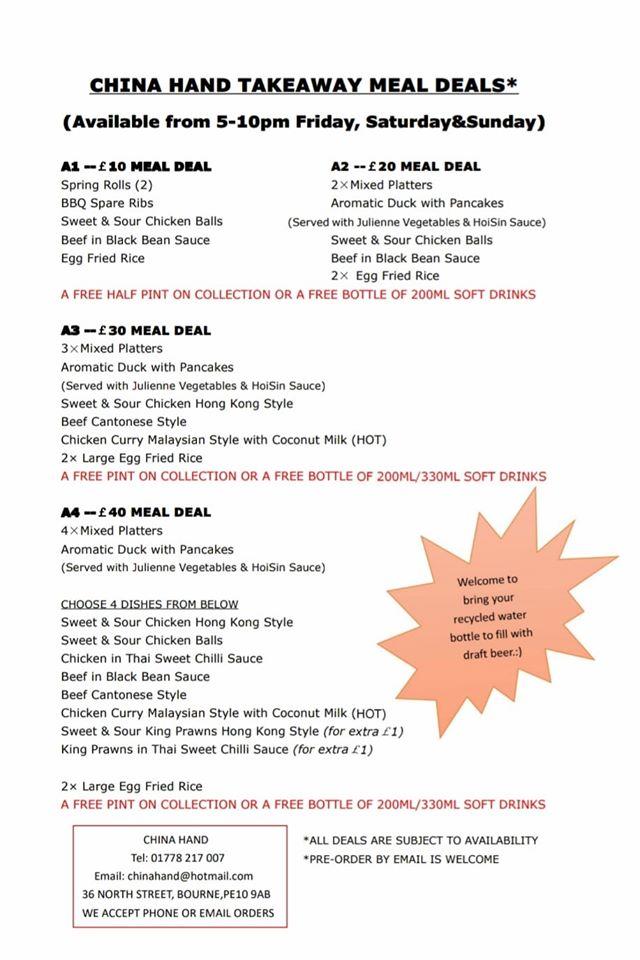 Menu at China Hand restaurant, Bourne