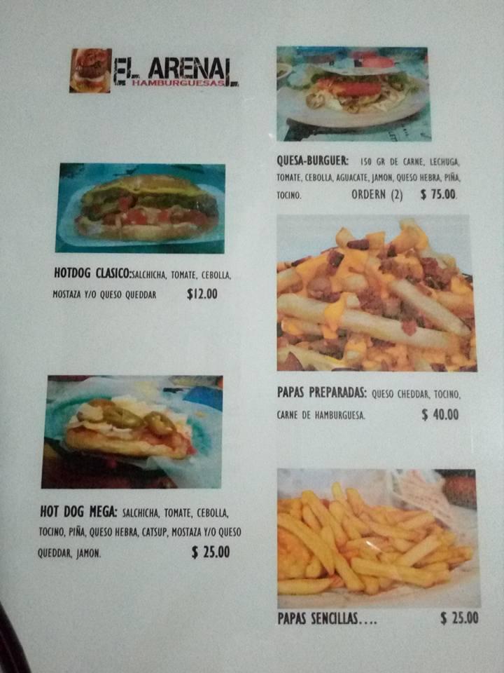 Menu at El arenal hamburguesas restaurant, Villahermosa