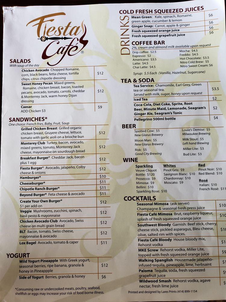 Menu at Fiesta Cafe, Milwaukee