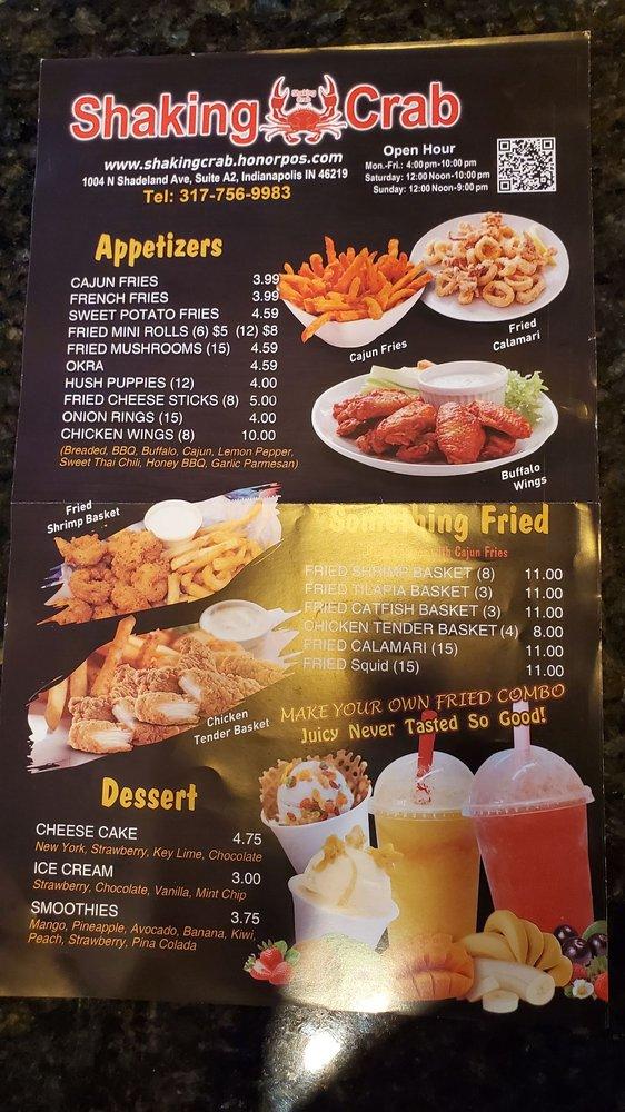 Menu at Shaking Crab desserts, Indianapolis
