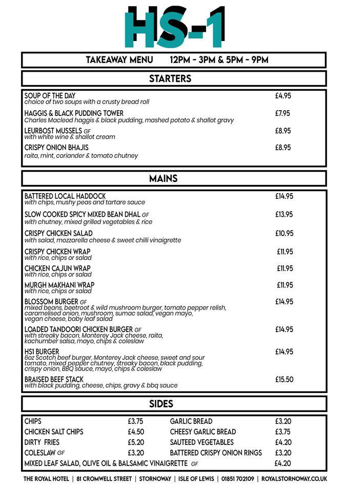 Menu at The Boatshed Restaurant, Stornoway, Cromwell St
