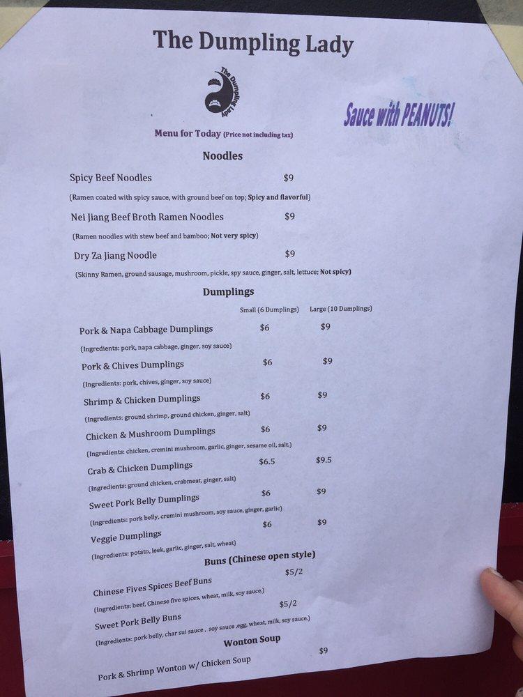 Menu at The Dumpling Lady restaurant, Charlotte, N Brevard St