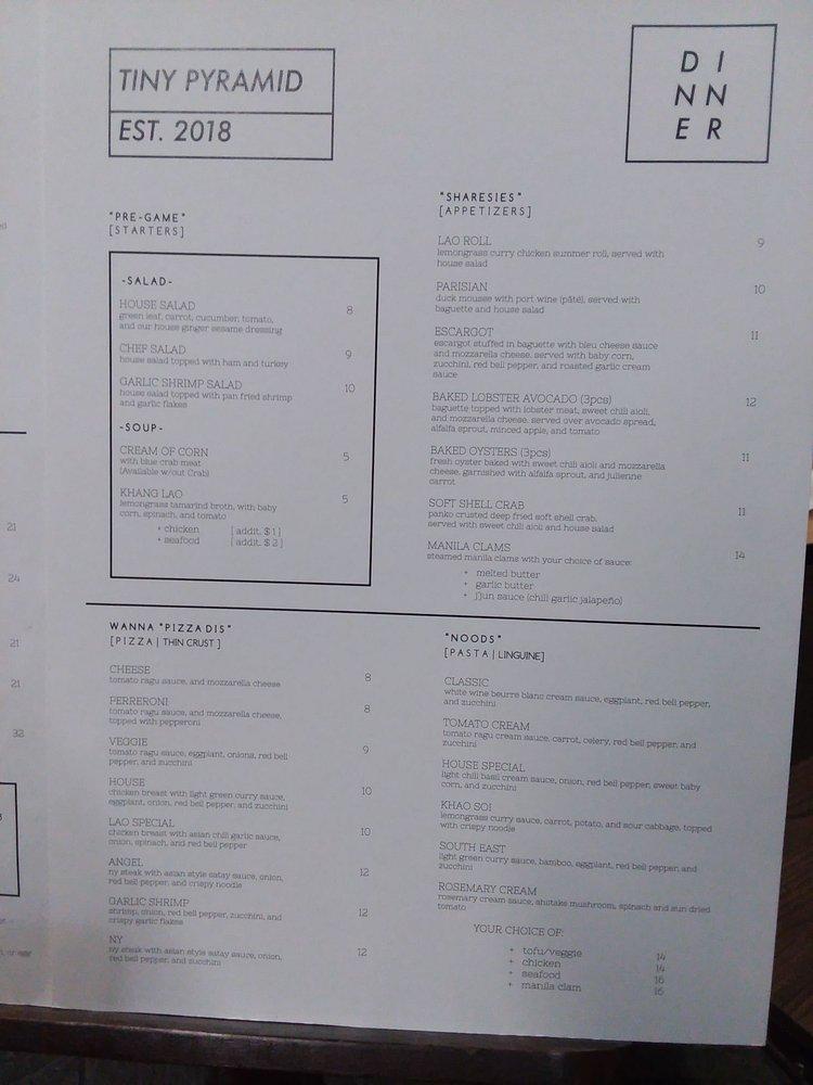 Menu at Tiny Pyramid cafe, Honolulu