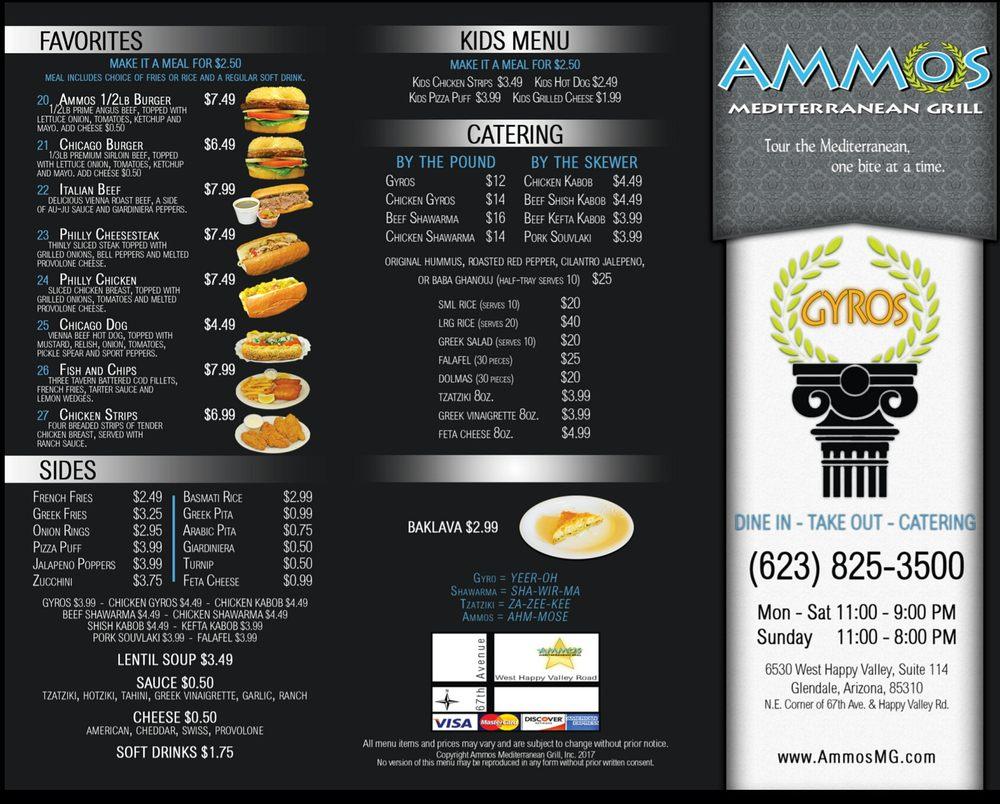 Menu at Ammos Mediterranean Grill restaurant, Glendale