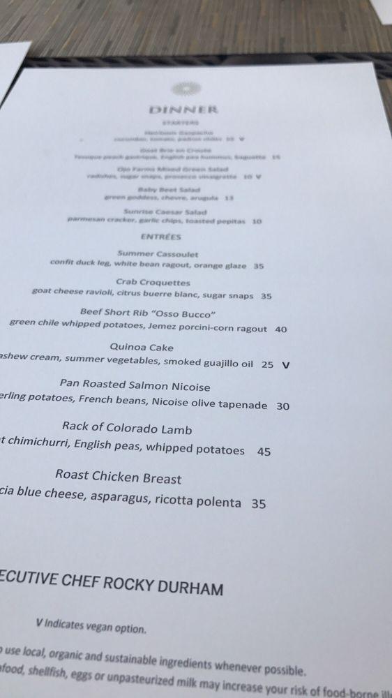 Menu at Blue Heron Restaurant at Ojo Santa Fe Spa Resort, Santa Fe