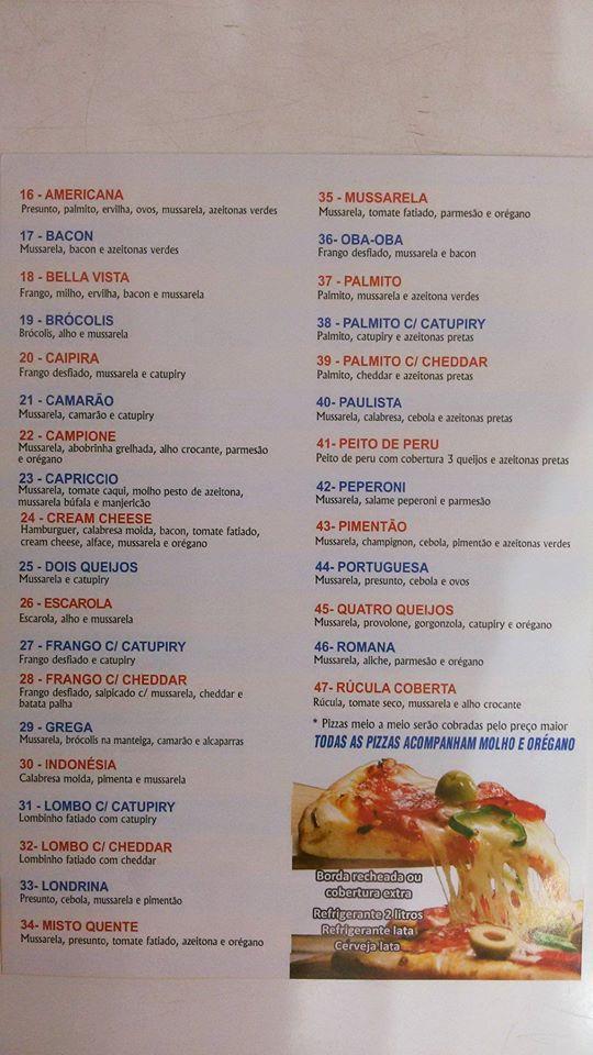Menu at Comet Disk Pizza pizzeria, Limeira