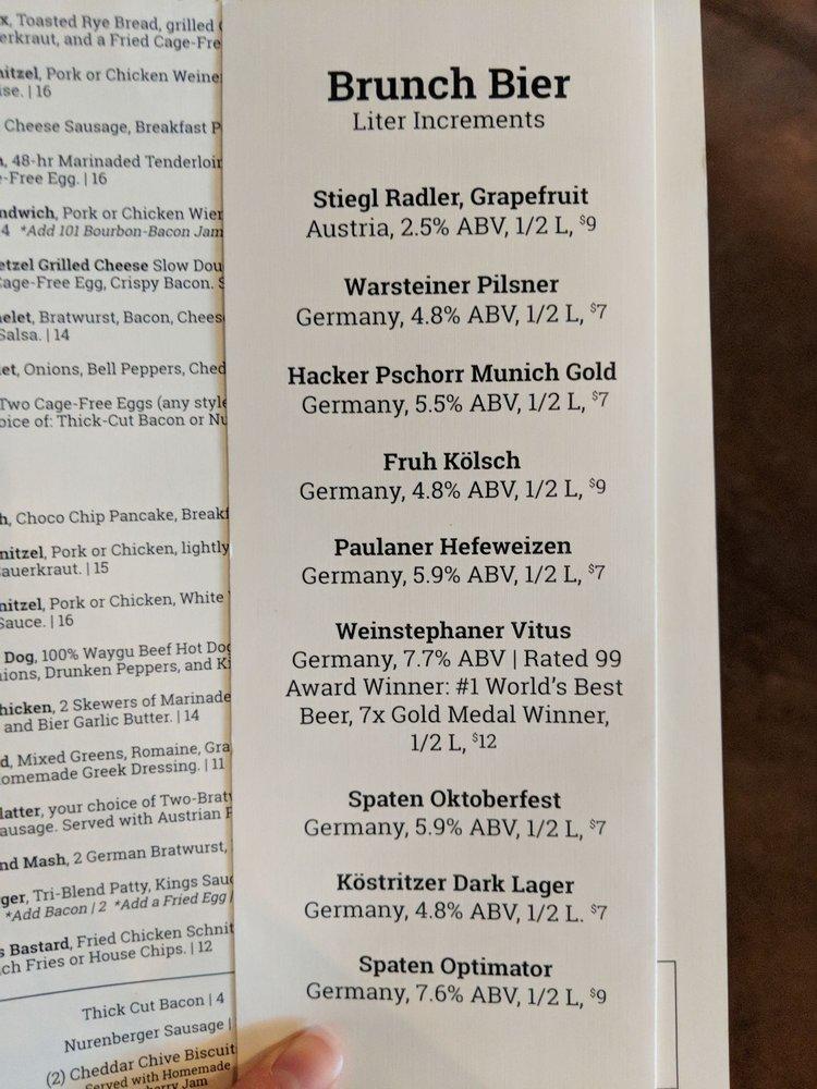 Menu at King's BierHaus pub & bar, Houston, E T C Jester Blvd