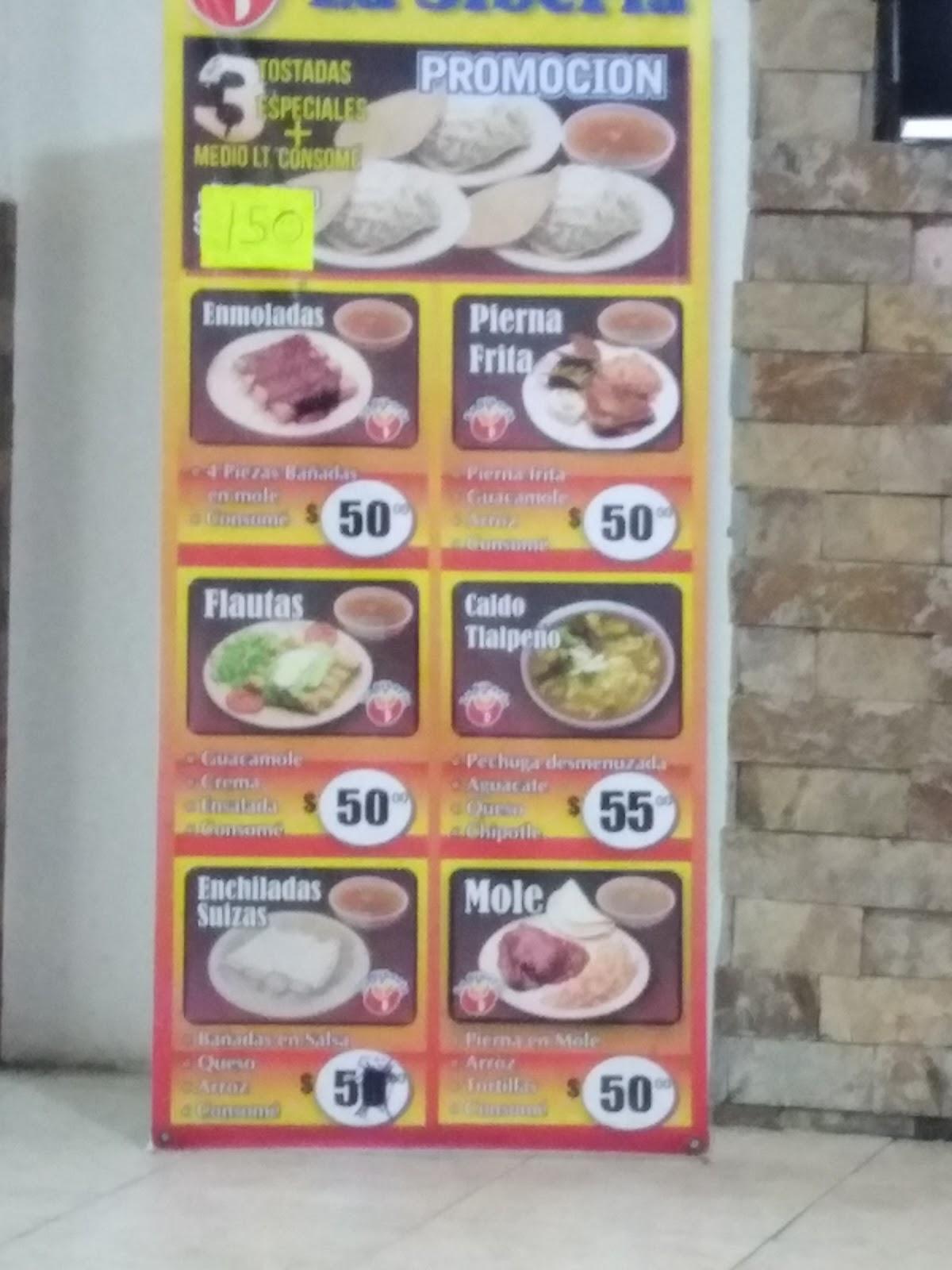 Menu at La siberia restaurant, Guadalupe, Gardenia 2910