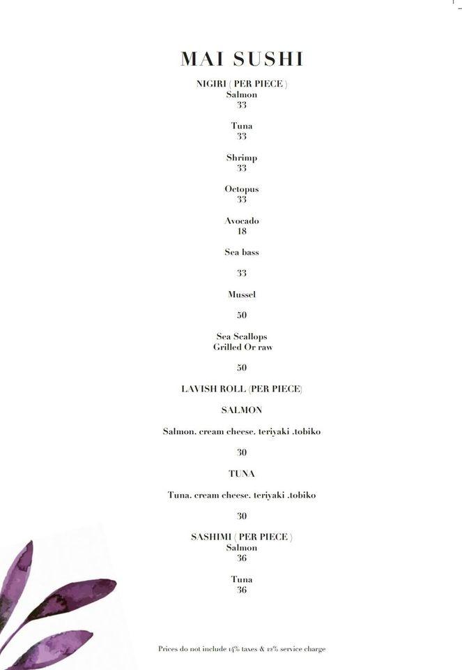 Menu at Mai Tai restaurant, Sheikh Zayed City