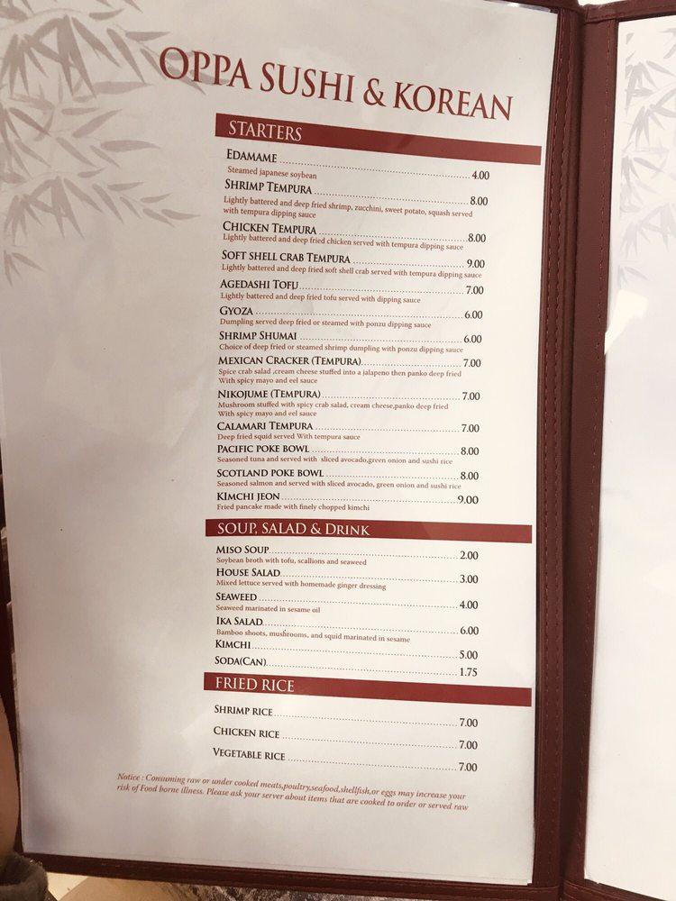 Menu at Oppa Sushi And Korean restaurant, Comstock Park