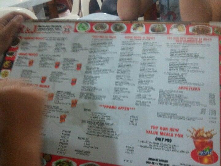 Menu at R&J Bulalohan restaurant, Mandaluyong
