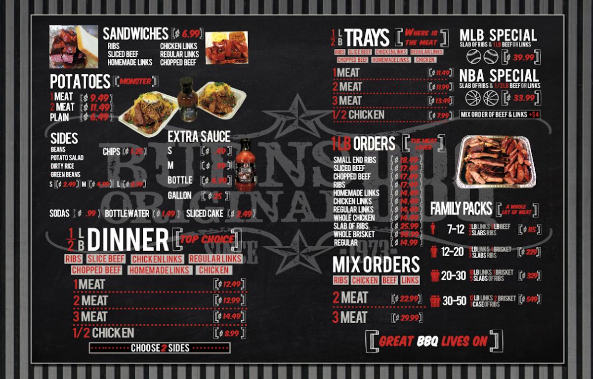 Menu at Burns Original BBQ, Houston, De Priest St