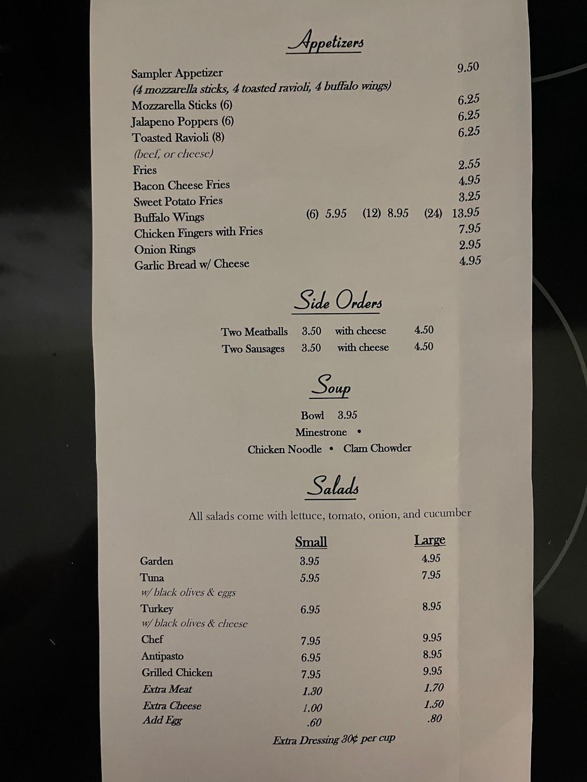 Menu at Carini's Italian Restaurant, Roanoke Rapids